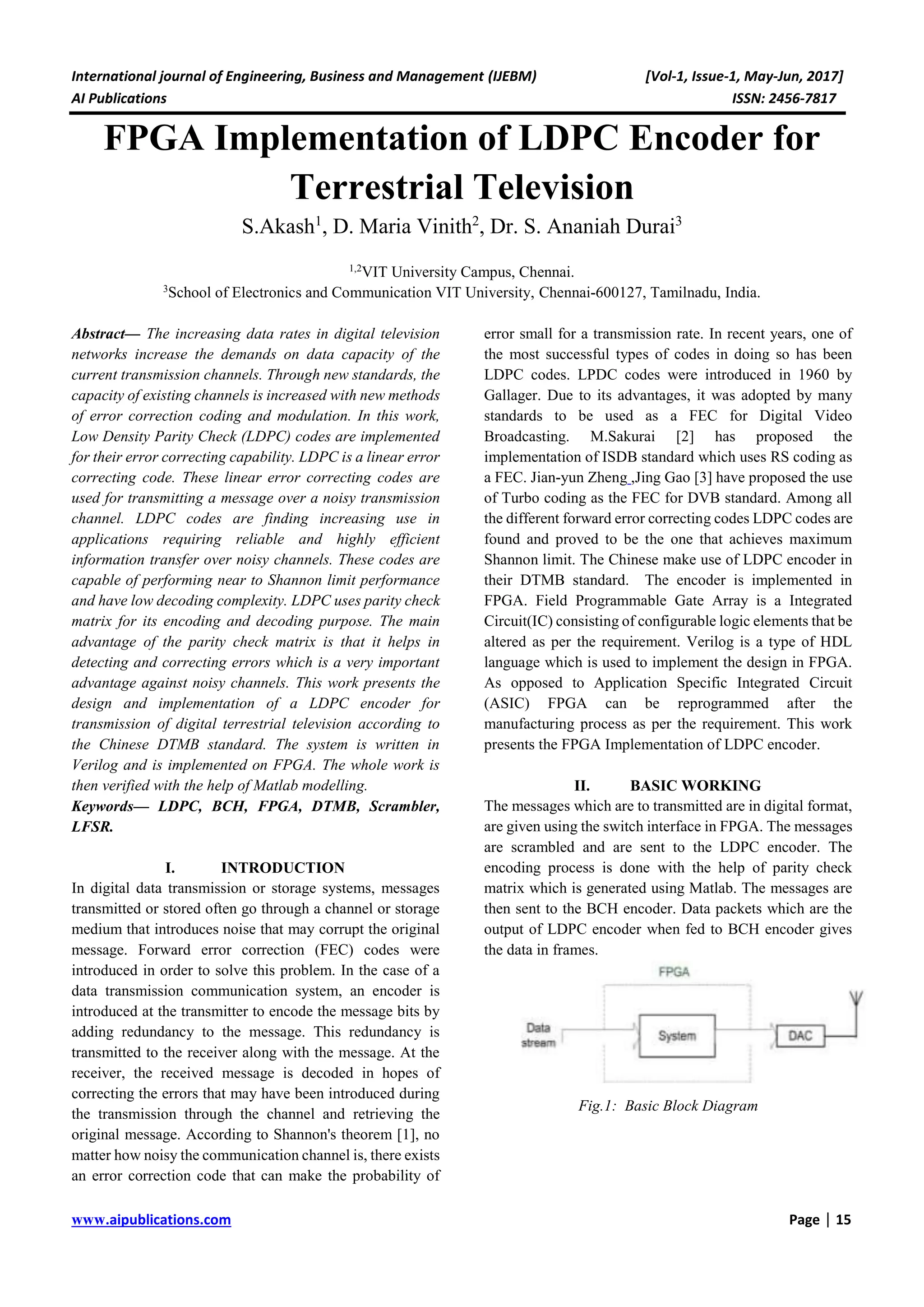 FPGA Implementation of LDPC Encoder for Terrestrial Television | PDF