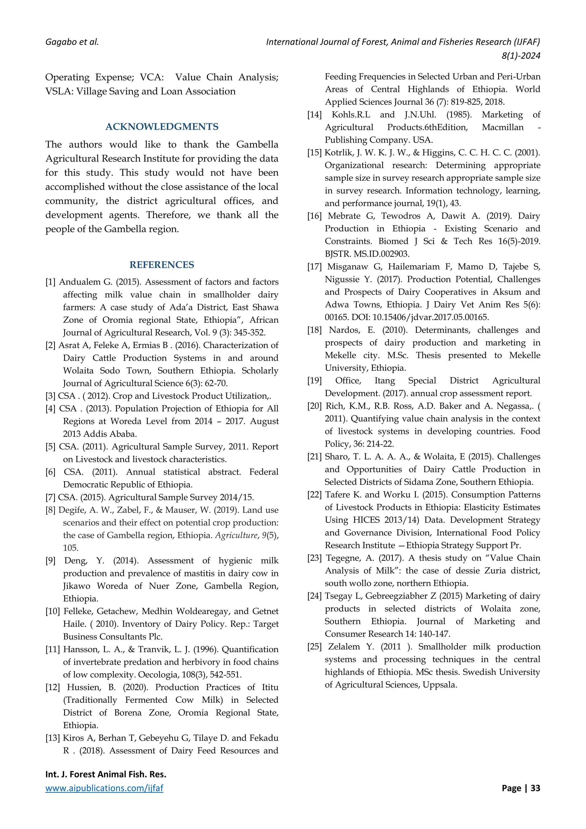 Analysis of Value Chain of Cow Milk: The Case of Itang Special Woreda ...
