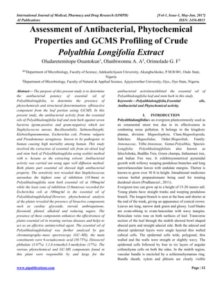 Assessment of Antibacterial, Phytochemical Properties and GCMS Profiling of Crude ...