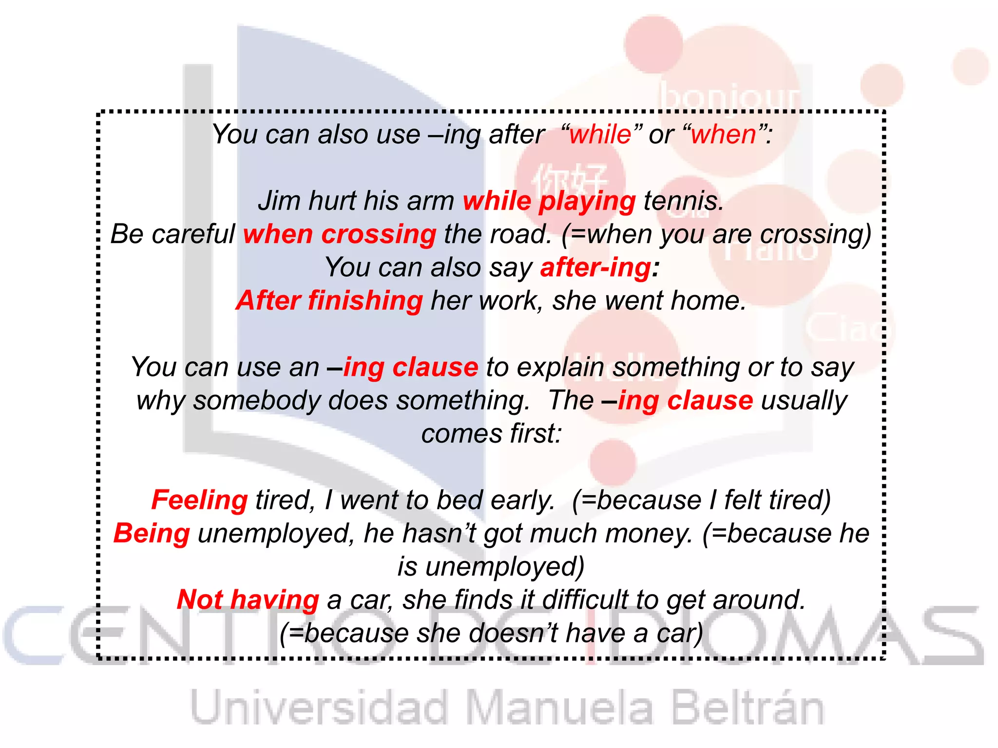 ING clauses (gerunds) | PPTX | Fitness and Exercise | Healthy Living