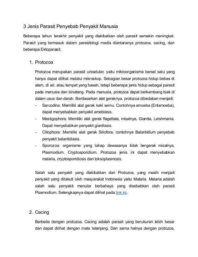 3 Jenis Parasit Yang Menyebabkan Penyakit pada Manusia