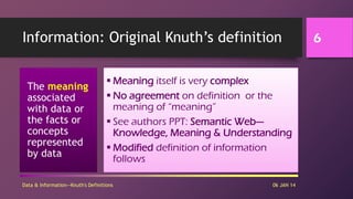 Knuth's Definitions of Data and Information | PPT