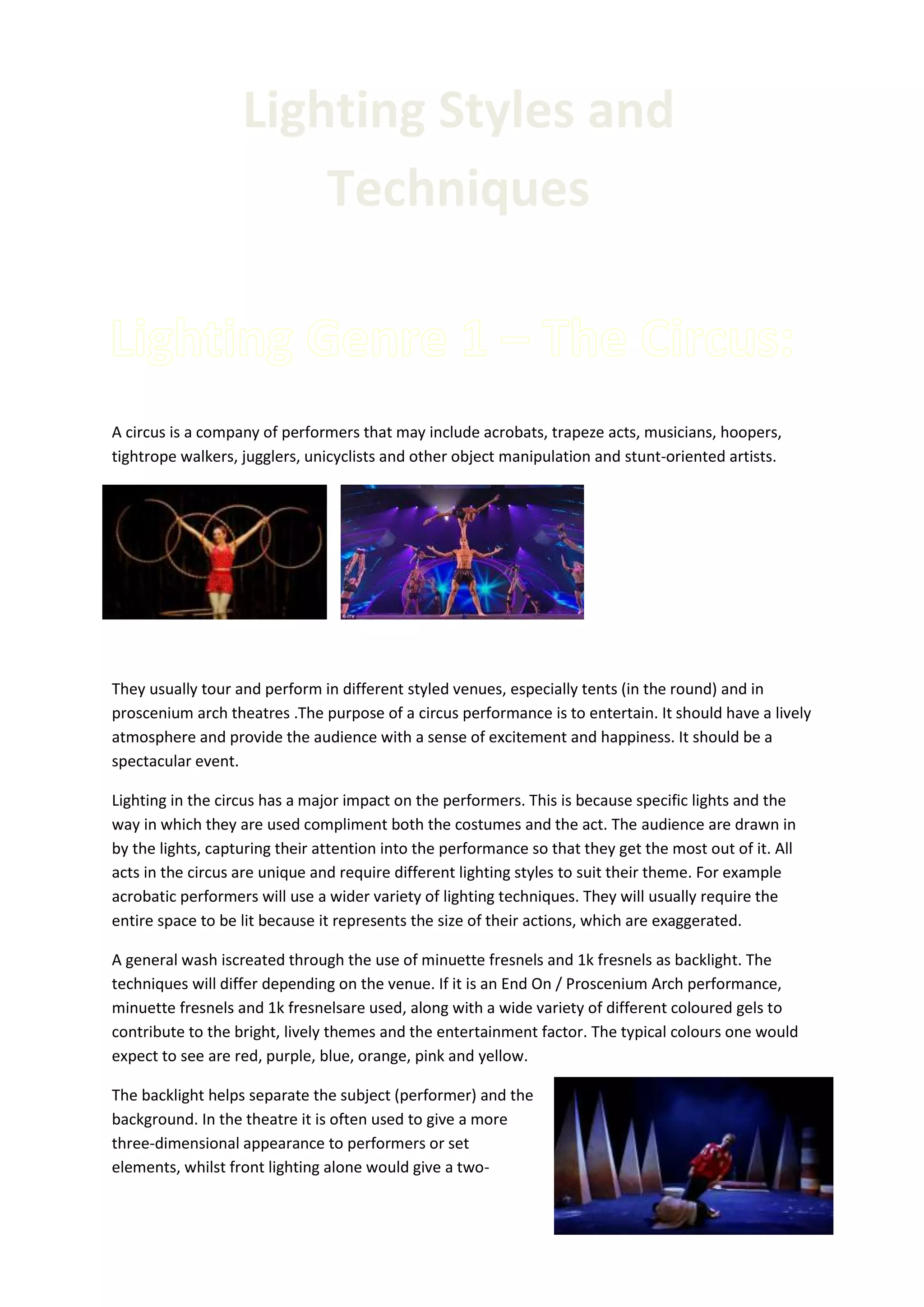 3 lighting genres comparisons | DOCX