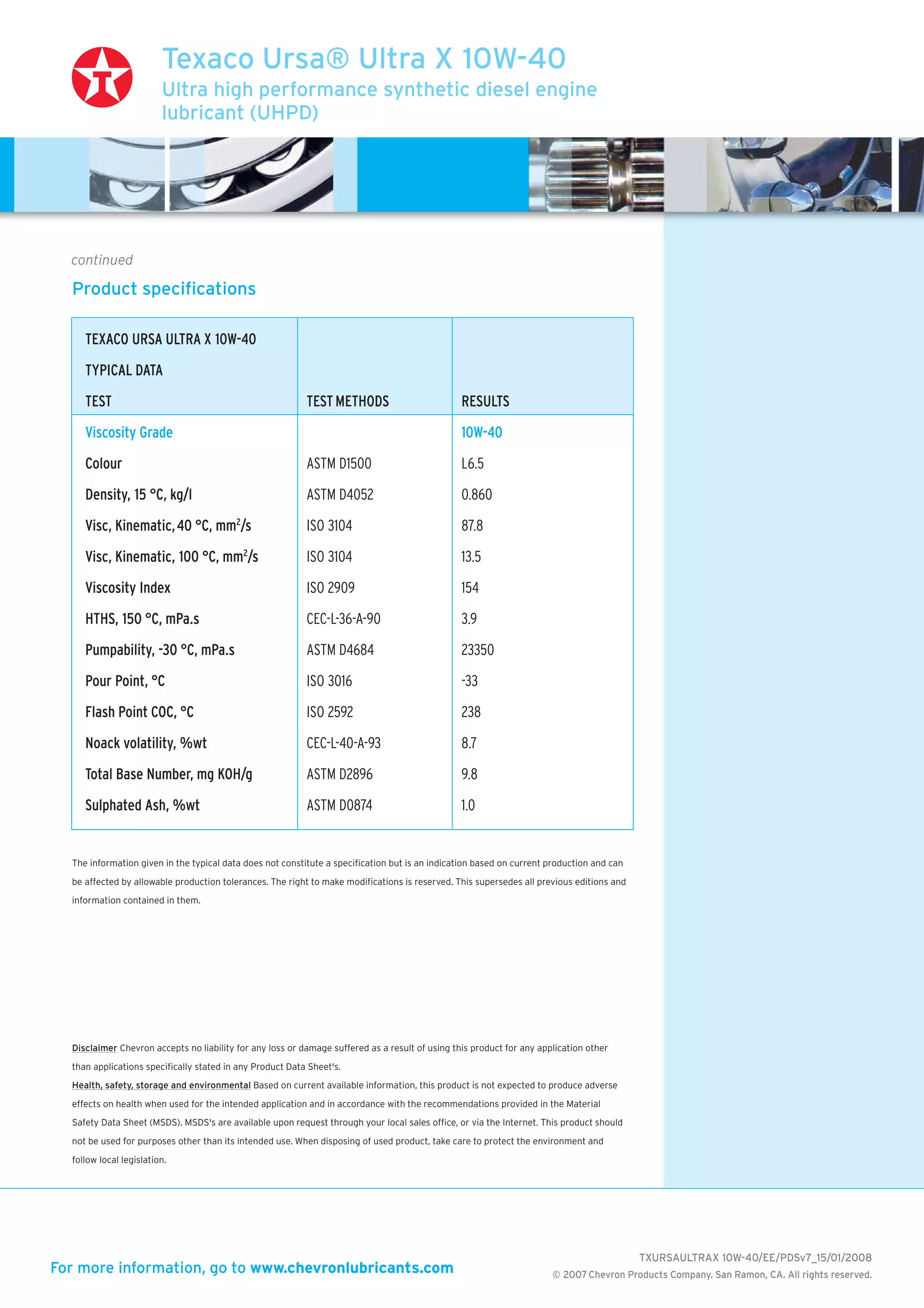 Texaco Ursa Ultra X 10W40 | PDF