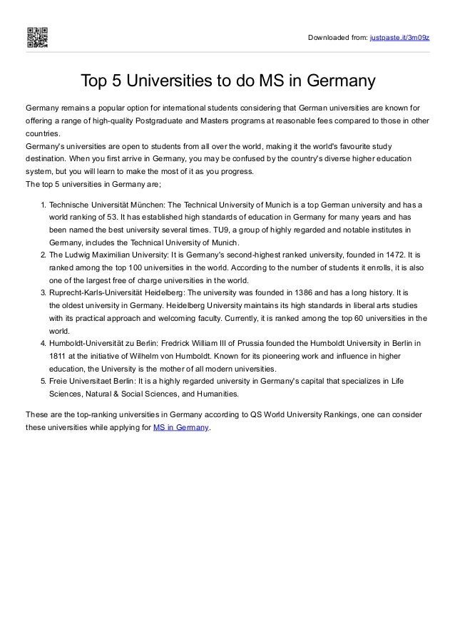 Top 5 Universities to do MS in Germany