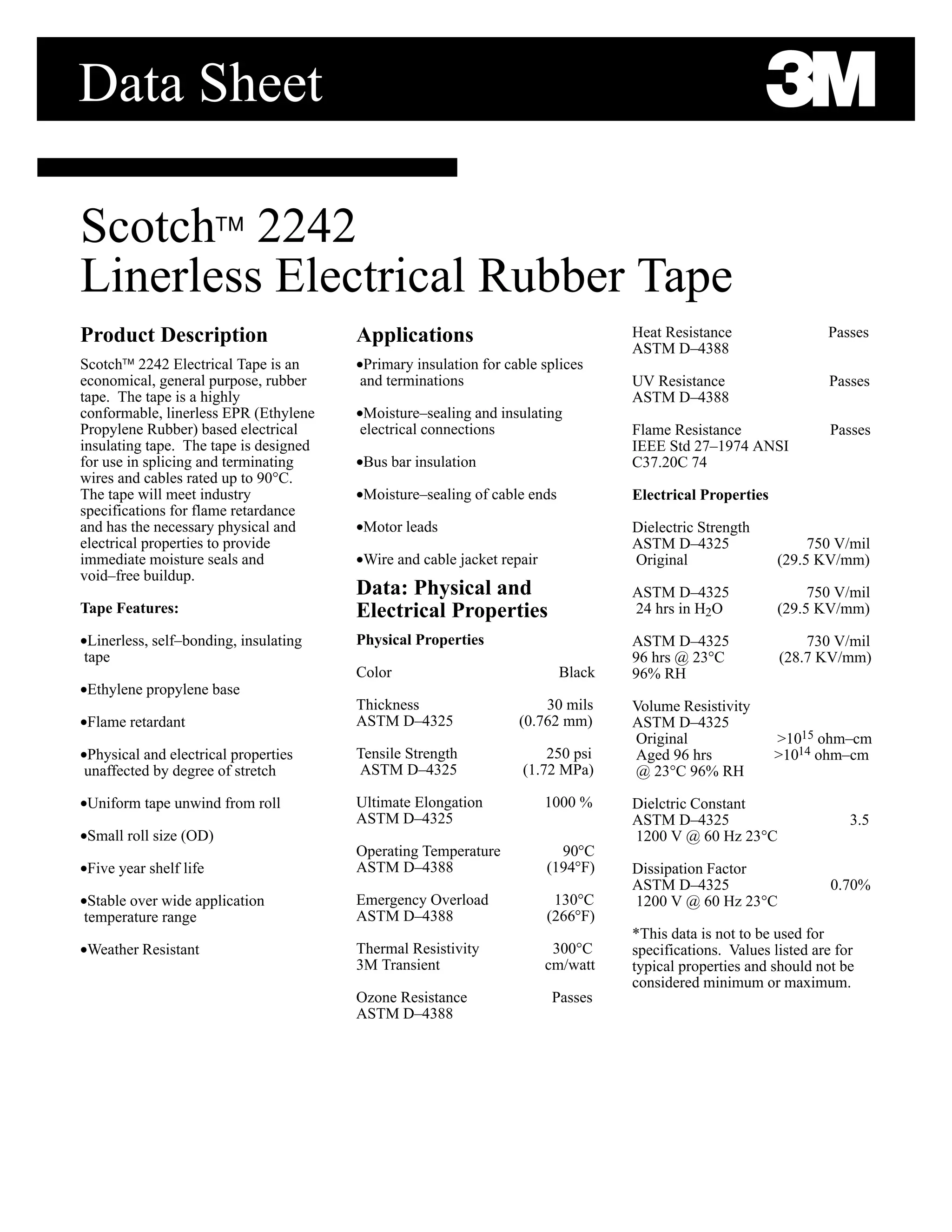 3M 2242 Scotch Tape Data Sheet | PDF