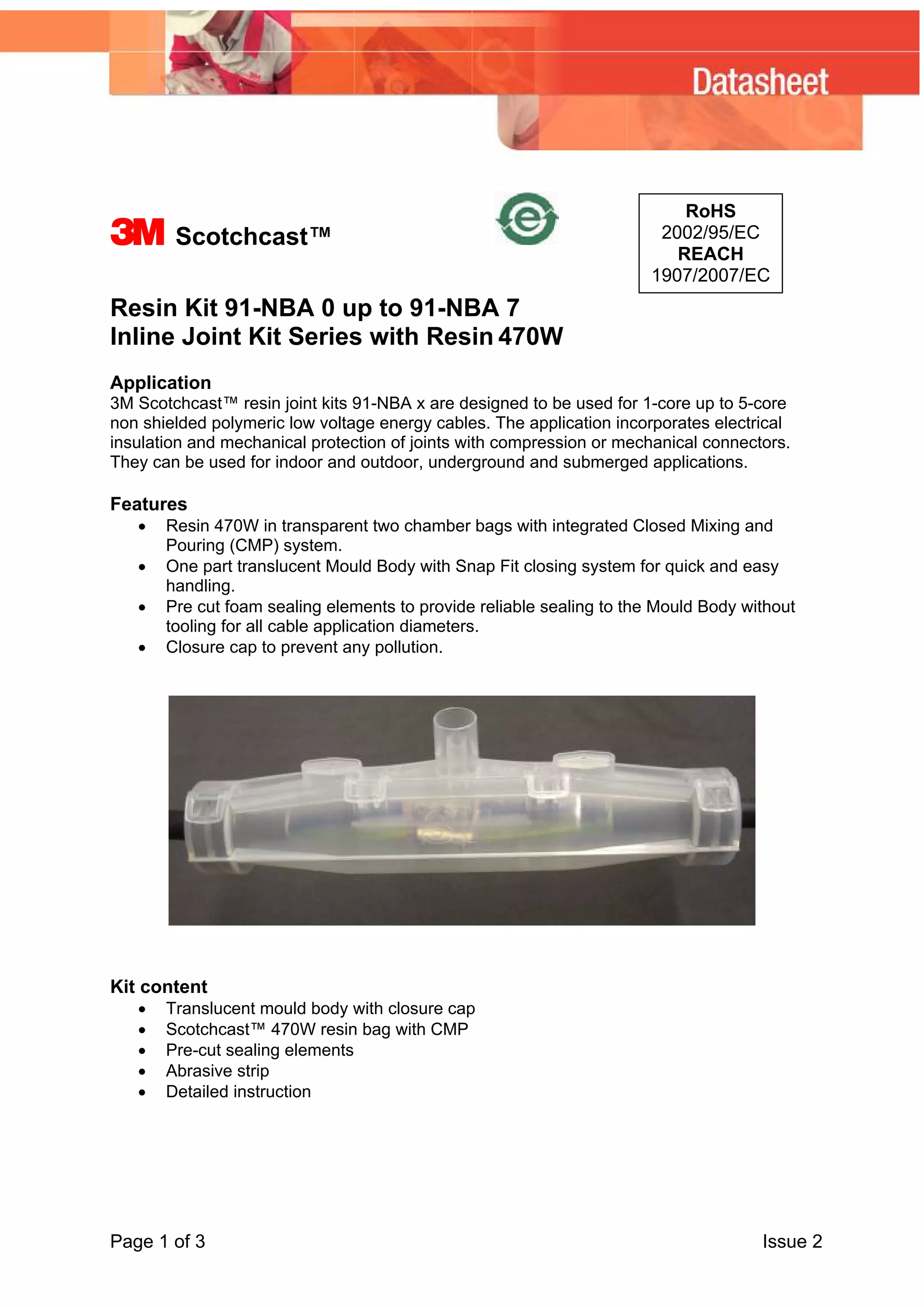 3M 91-NBA3 Scotchcast 470W Resin Jointing Kit For Unarmoured Cables 4 ...