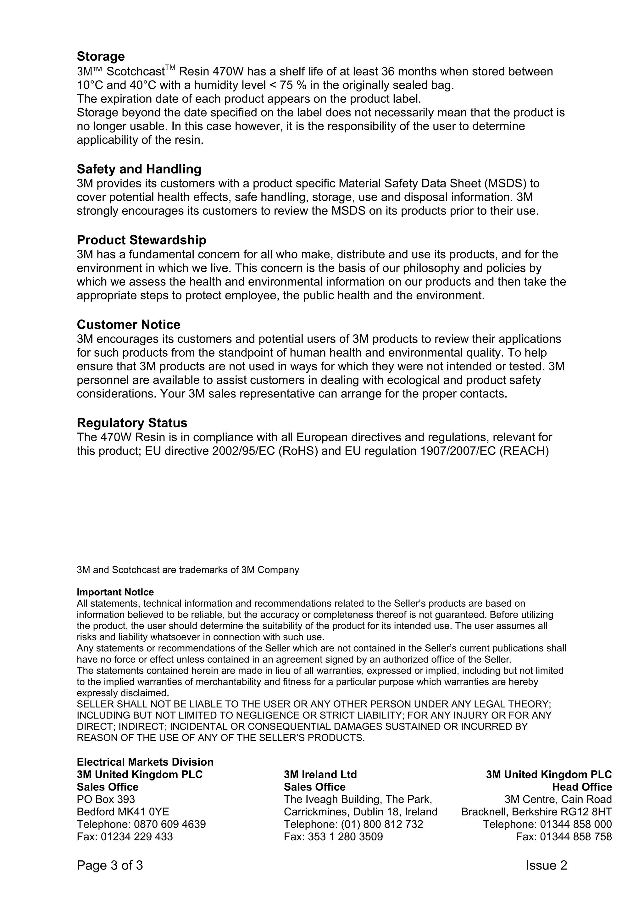 3M 91-NBA5 Scotchcast 470W Resin Jointing Kit For Unarmoured Cables 4 Core 95sqmm | PDF