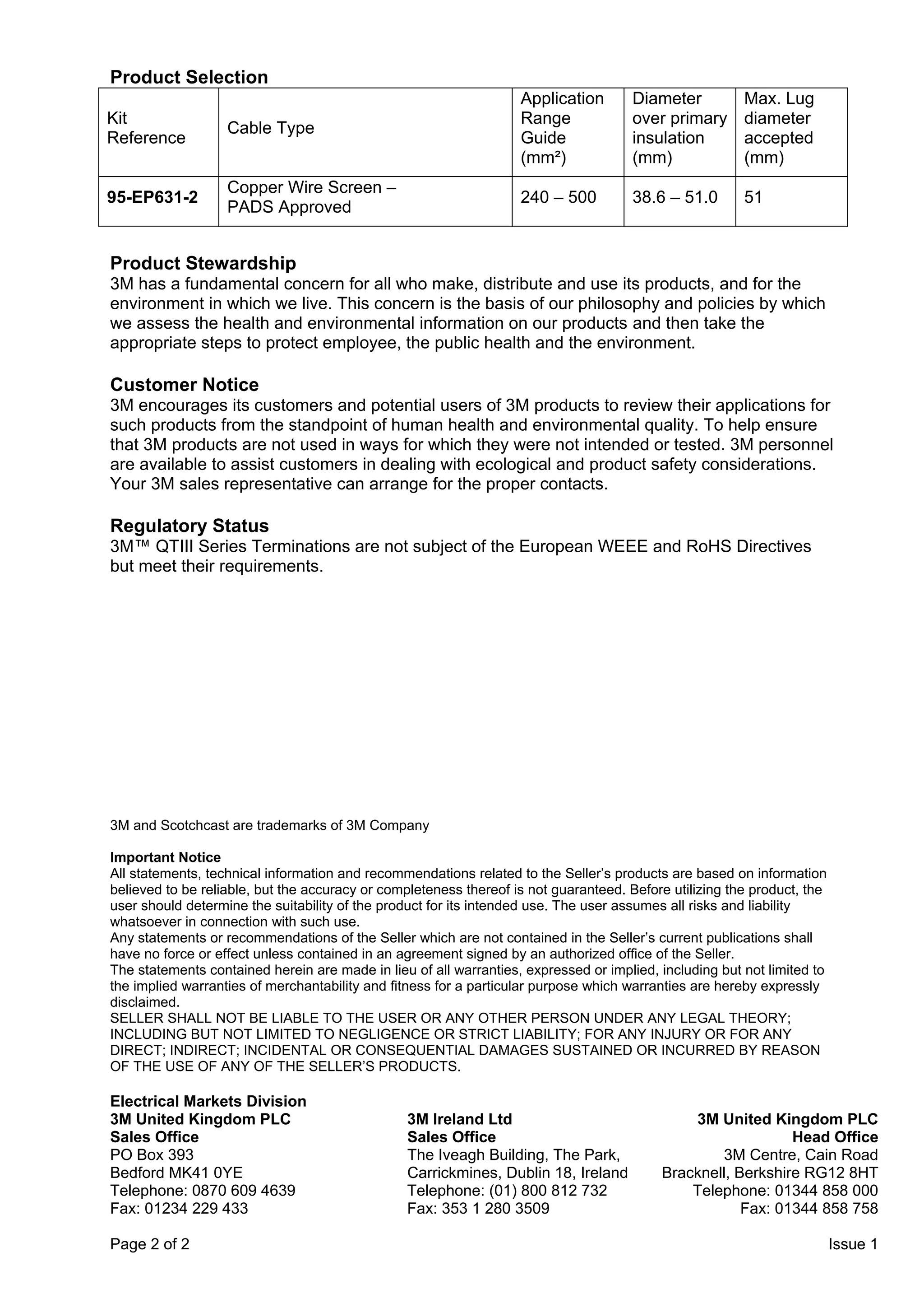 3M 95-EP631-2 - QT111 Cold Shrink Outdoor Rail Cable Termination ...