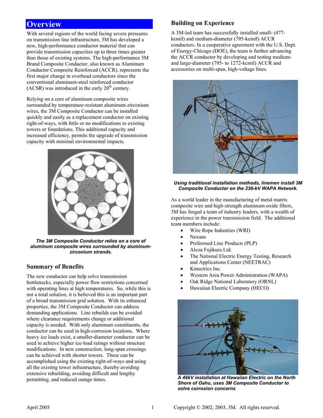 3M ACCR (Aluminum Conductor Composite Reinforced) - Overheadline ...