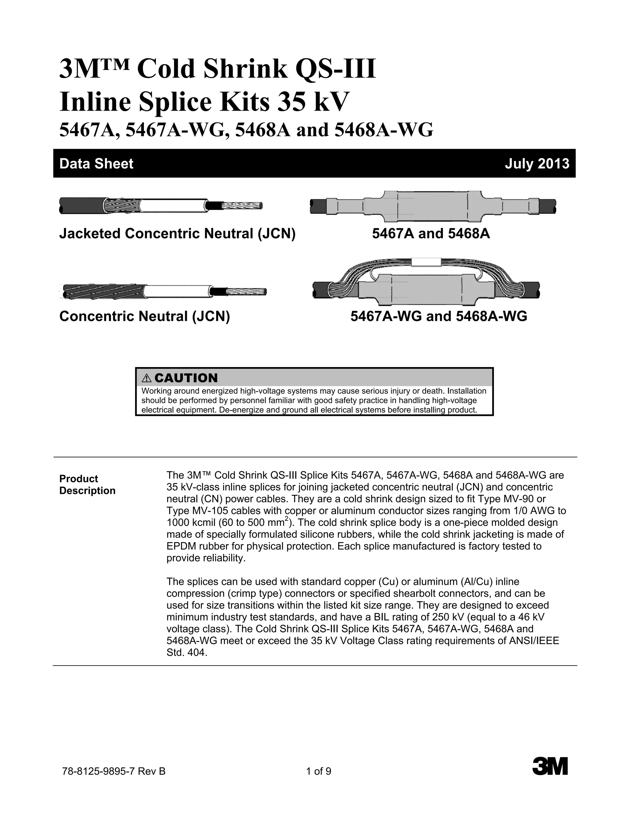 3M Cold Shrink QS-III Inline Splice Kits 35kV - 5467A, 5467A-WG, 5468A ...