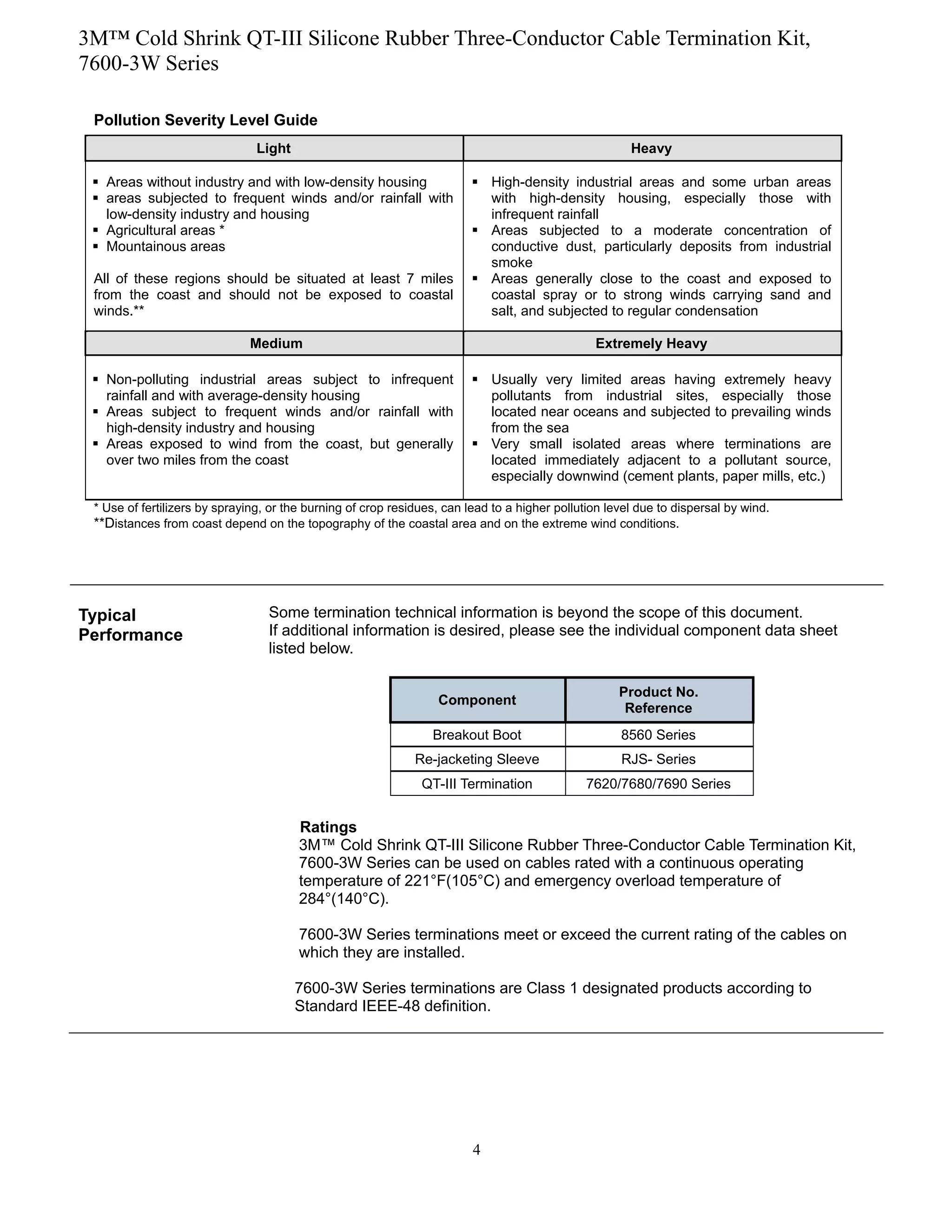 3M Cold Shrink QT-III 7600-3W and 7600 Series Cable Terminations - Specification | PDF