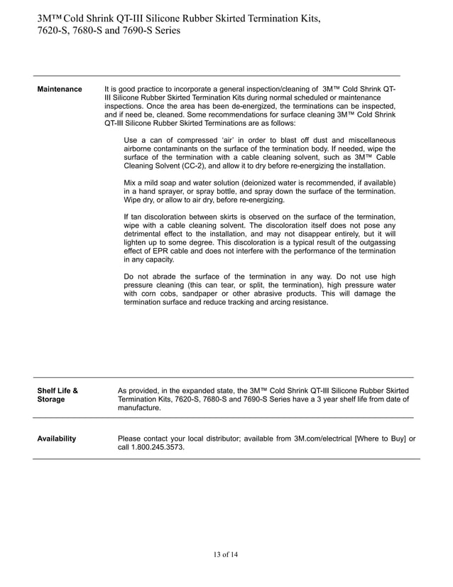3M Cold Shrink QT-III Silicone Rubber Skirted Termination Kits | PDF