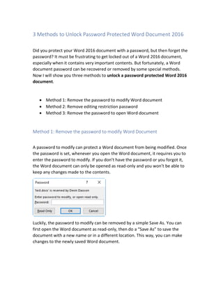 3 Methods to Unlock Password Protected Word Document 2016 | PDF