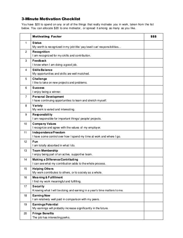 3 minute motivation checklist