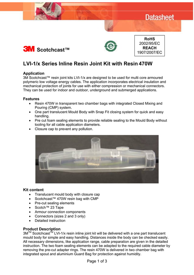 3M LVI-1/3 Scotchcast Resin Cable Joints 4 Core up to 10sqmm | PDF