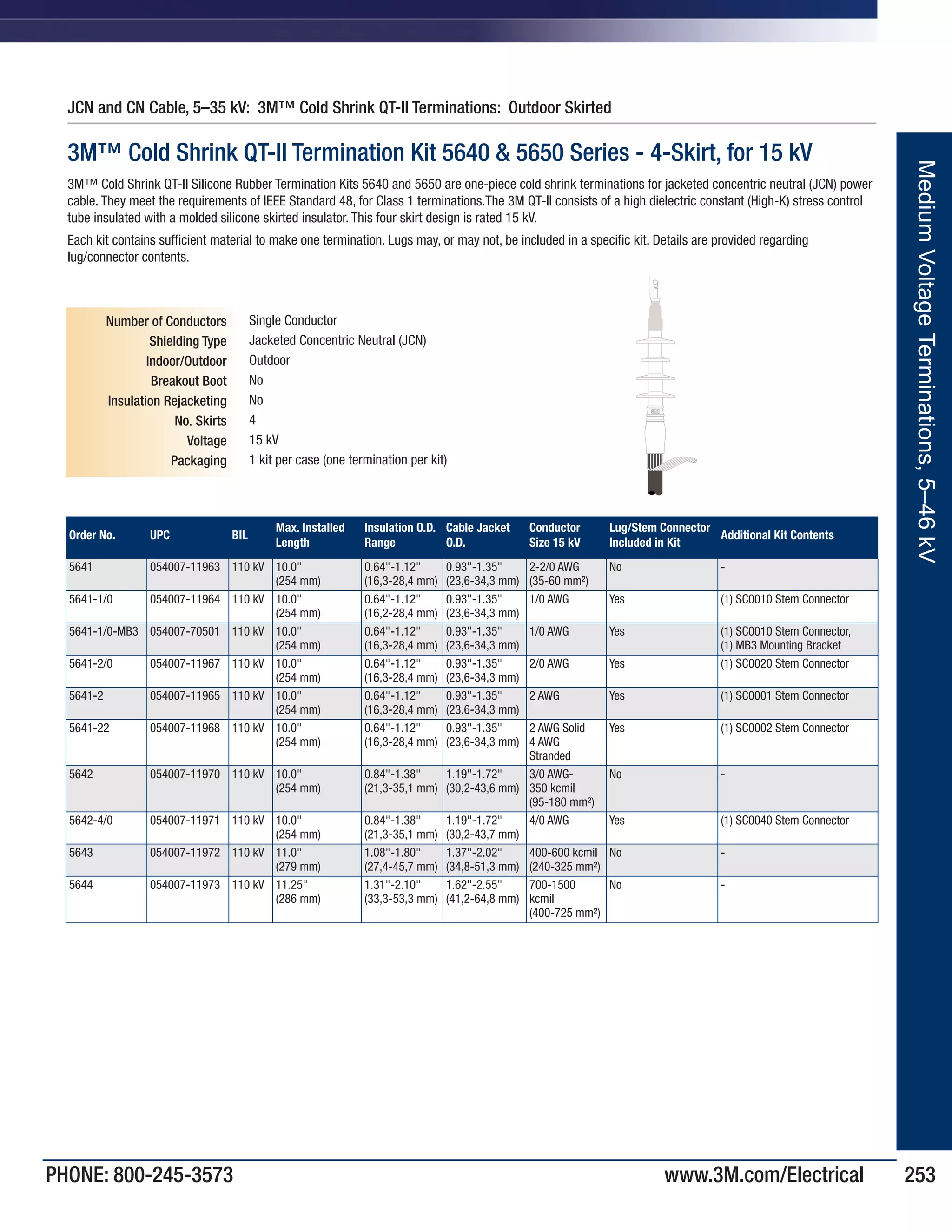 3M Medium Voltage Cable Terminations, 5kV–46kV, 2013 Electrical Product Catalogue | PDF