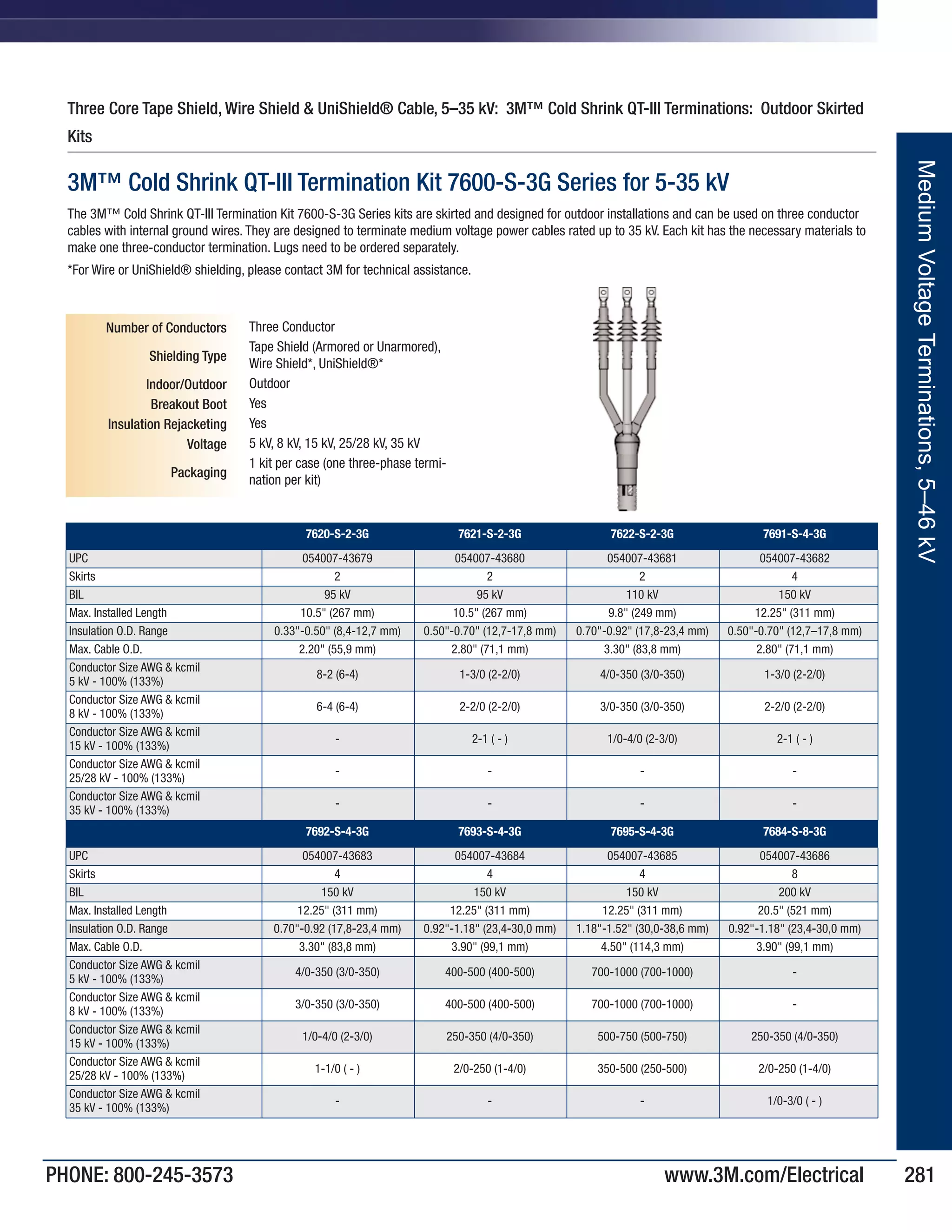 3M Medium Voltage Cable Terminations, 5kV–46kV, 2013 Electrical Product Catalogue | PDF