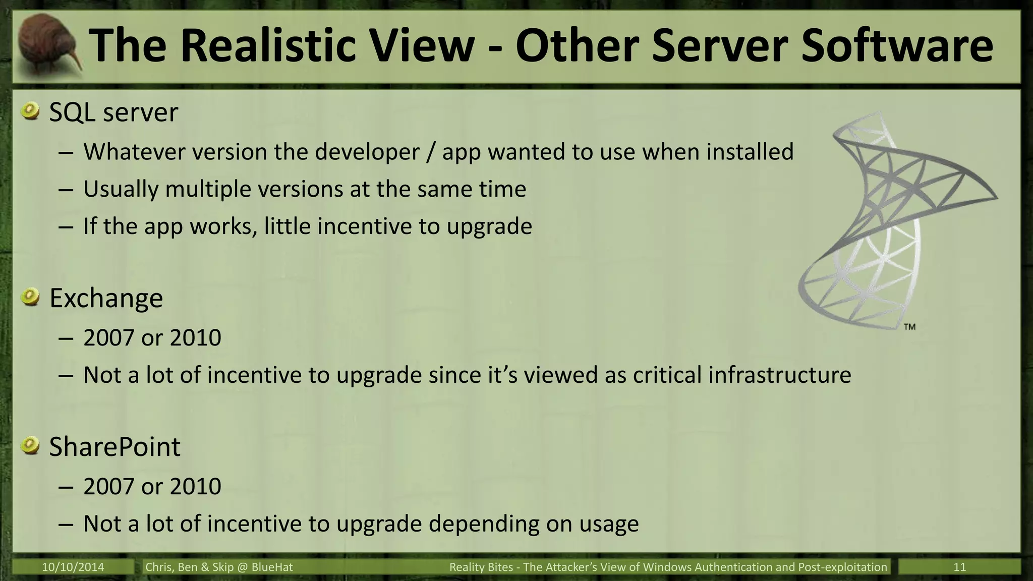 BlueHat 2014 - The Attacker's View of Windows Authentication and Post Exploitation | PPTX