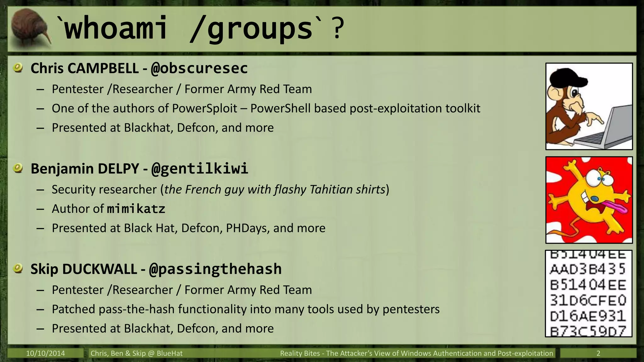 BlueHat 2014 - The Attacker's View of Windows Authentication and Post ...