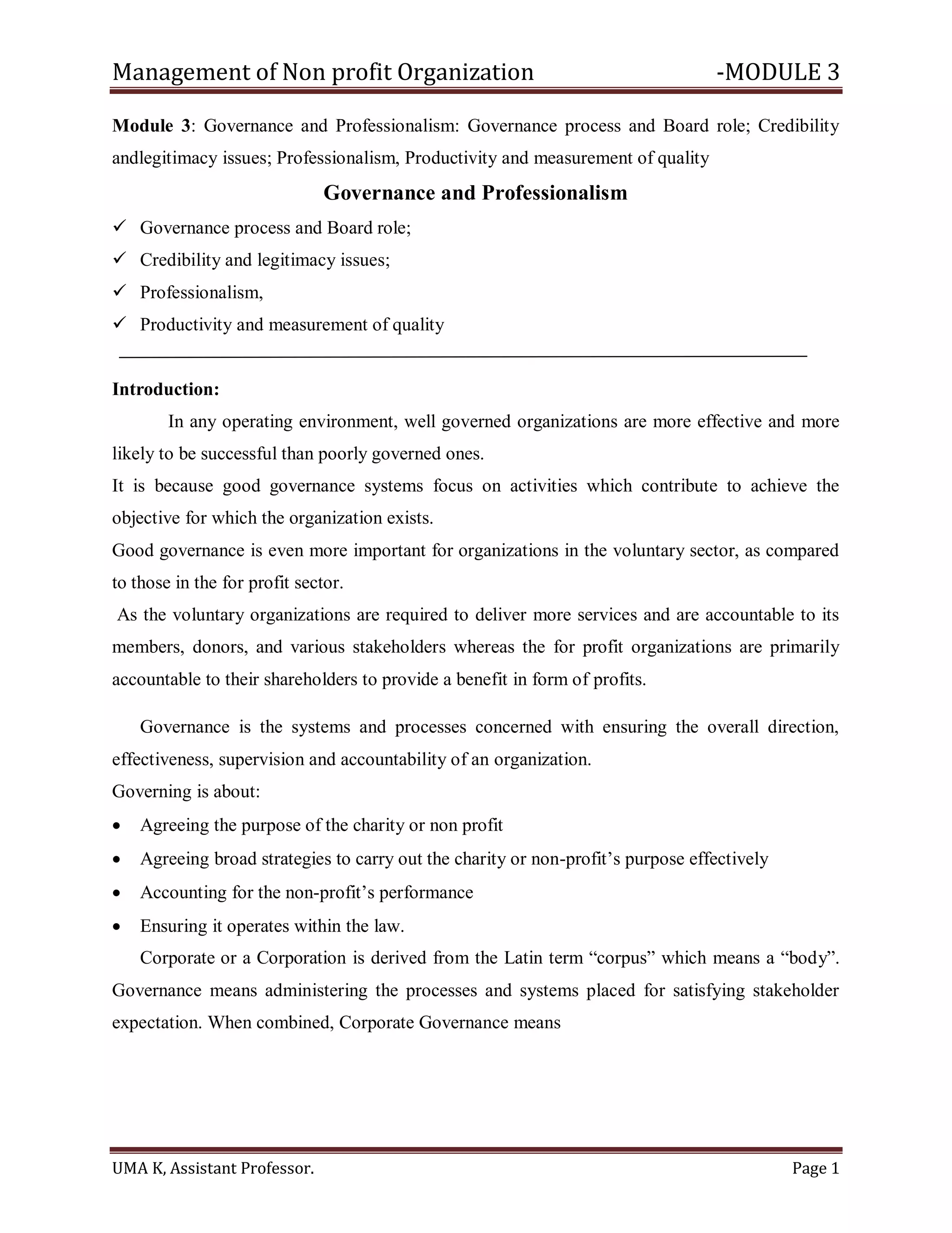 Management of non profit organisation module 3 | PDF