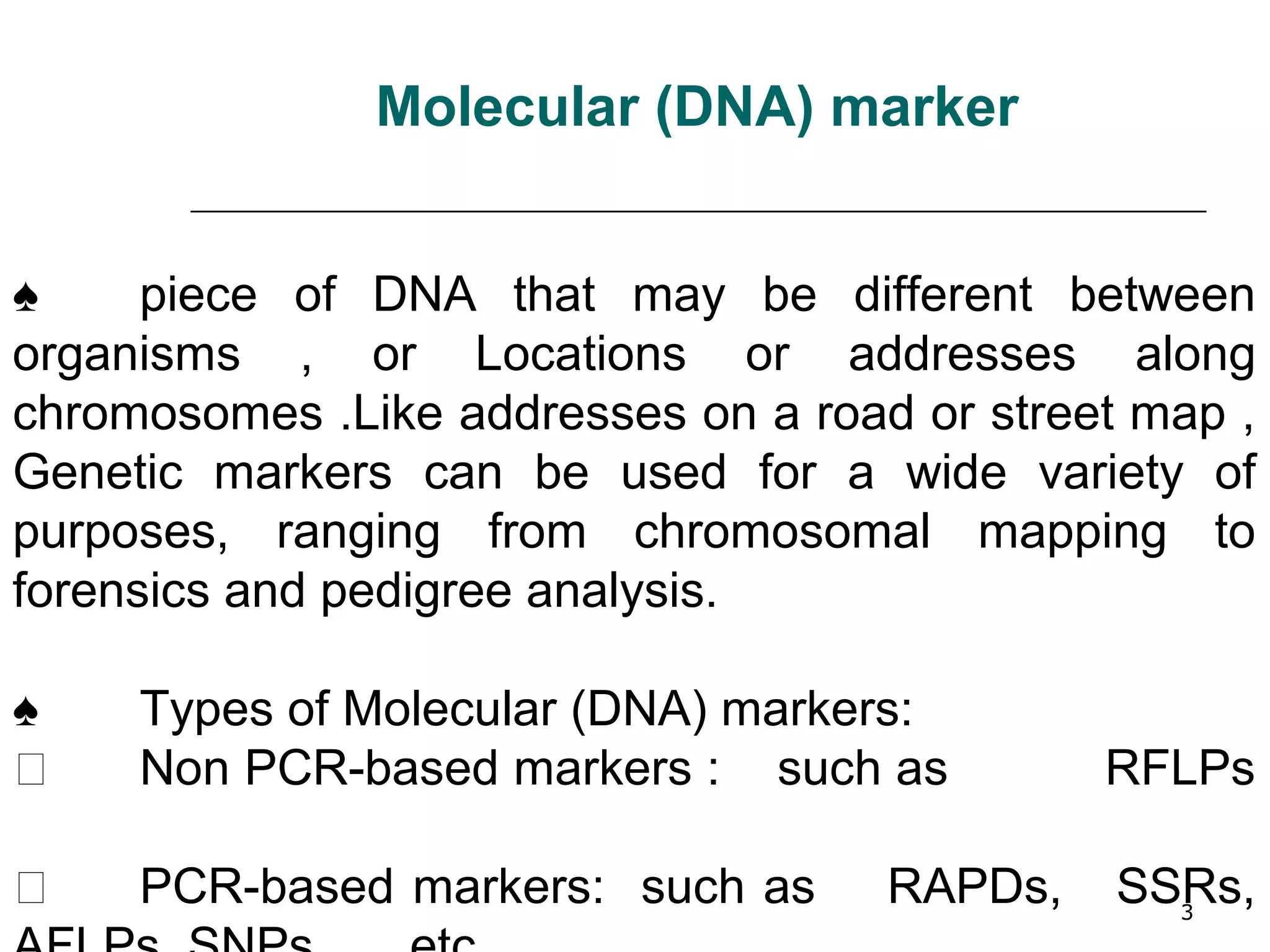 molecular markers | PPT | Genetics | Science