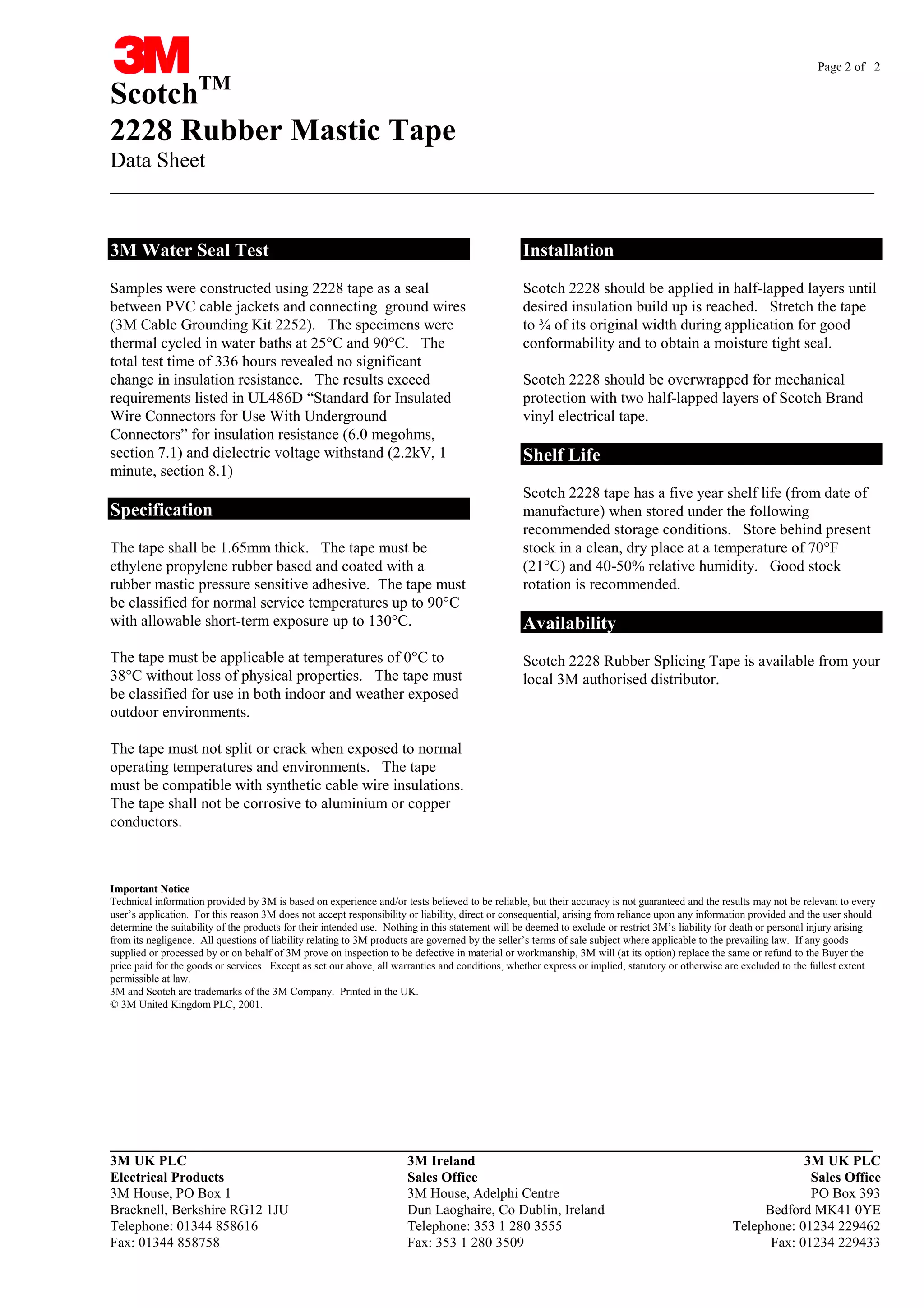 3M Scotch 2228 Rubber Mastic Tape - Data Sheet | PDF