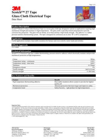 3M Scotch 27 Tape - 3M Scotch 27 Glass Cloth Electrical Tape | PDF