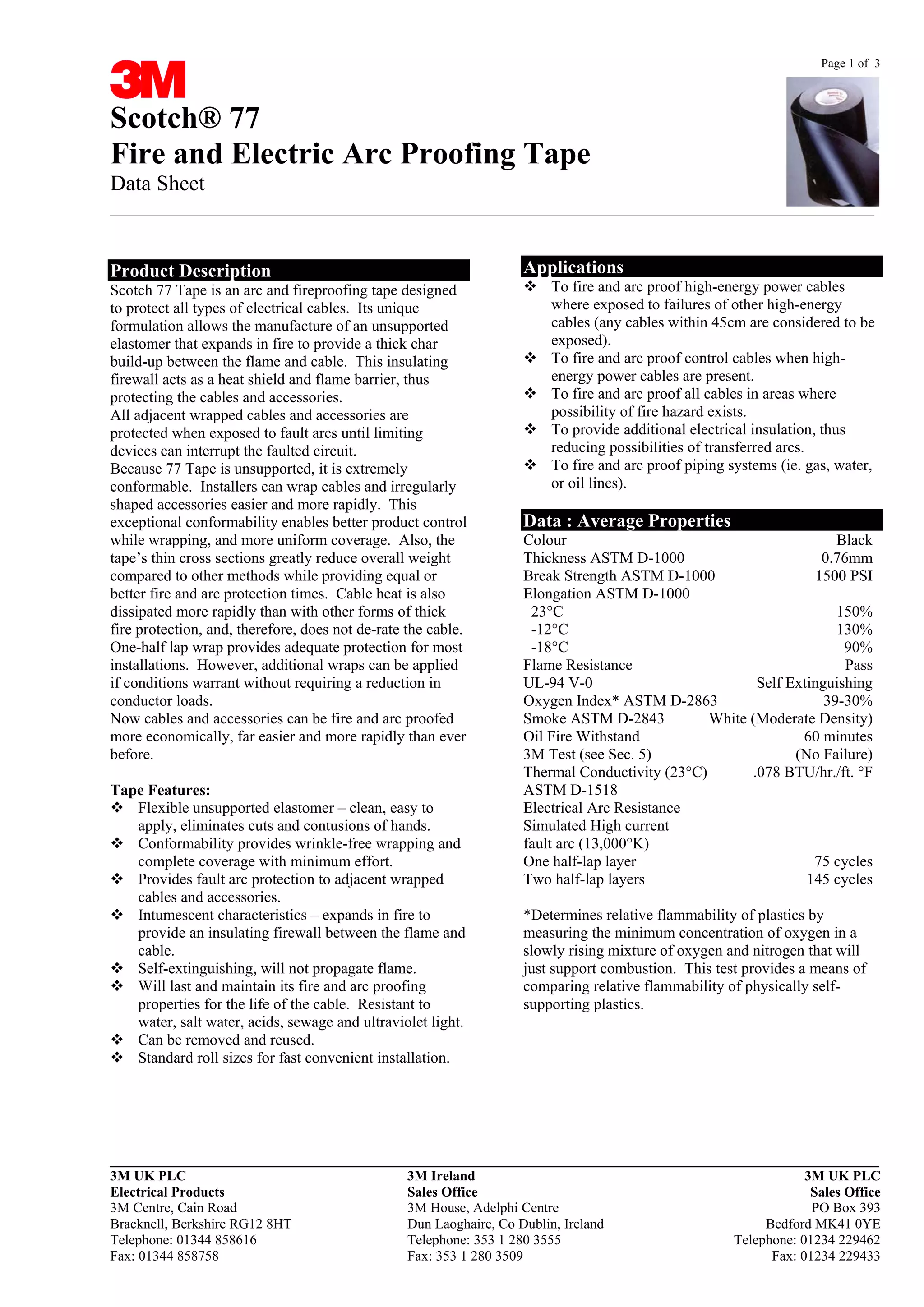 3M Scotch 77 Tape - Fire & Electric Arc Proofing Tapes | PDF