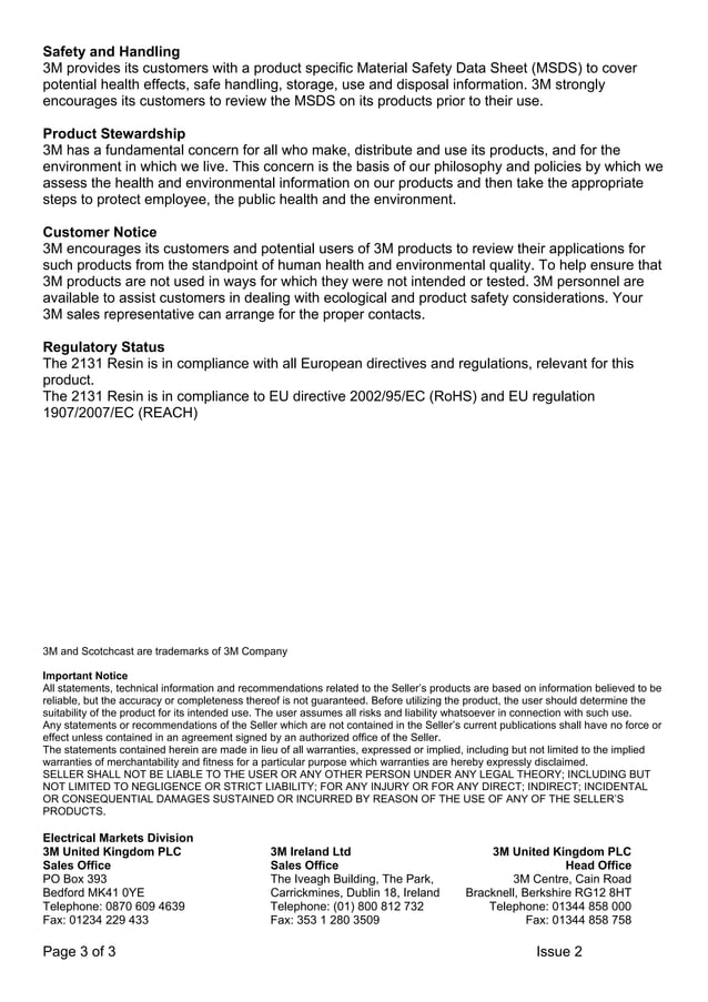 3M Scotchcast Resin - 2131 Flame Retardant & Flexible Resin | PDF