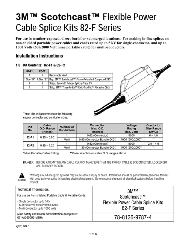 3M Scotchcast Flexible & Trailing Power Cable Splice Kits 82-F | PDF