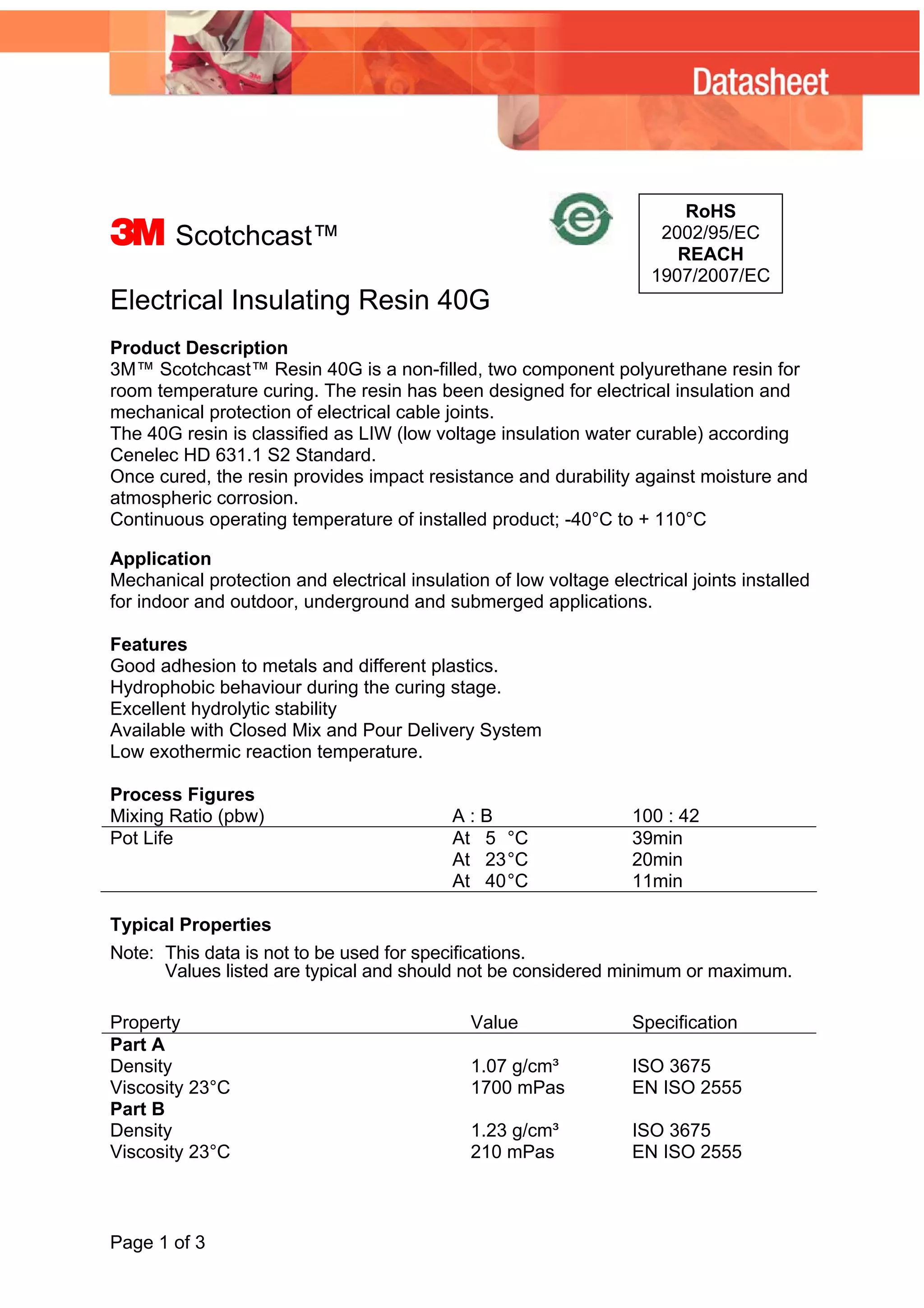 3M Scotchcast Resin - No. 40G Epoxy Resin | PDF
