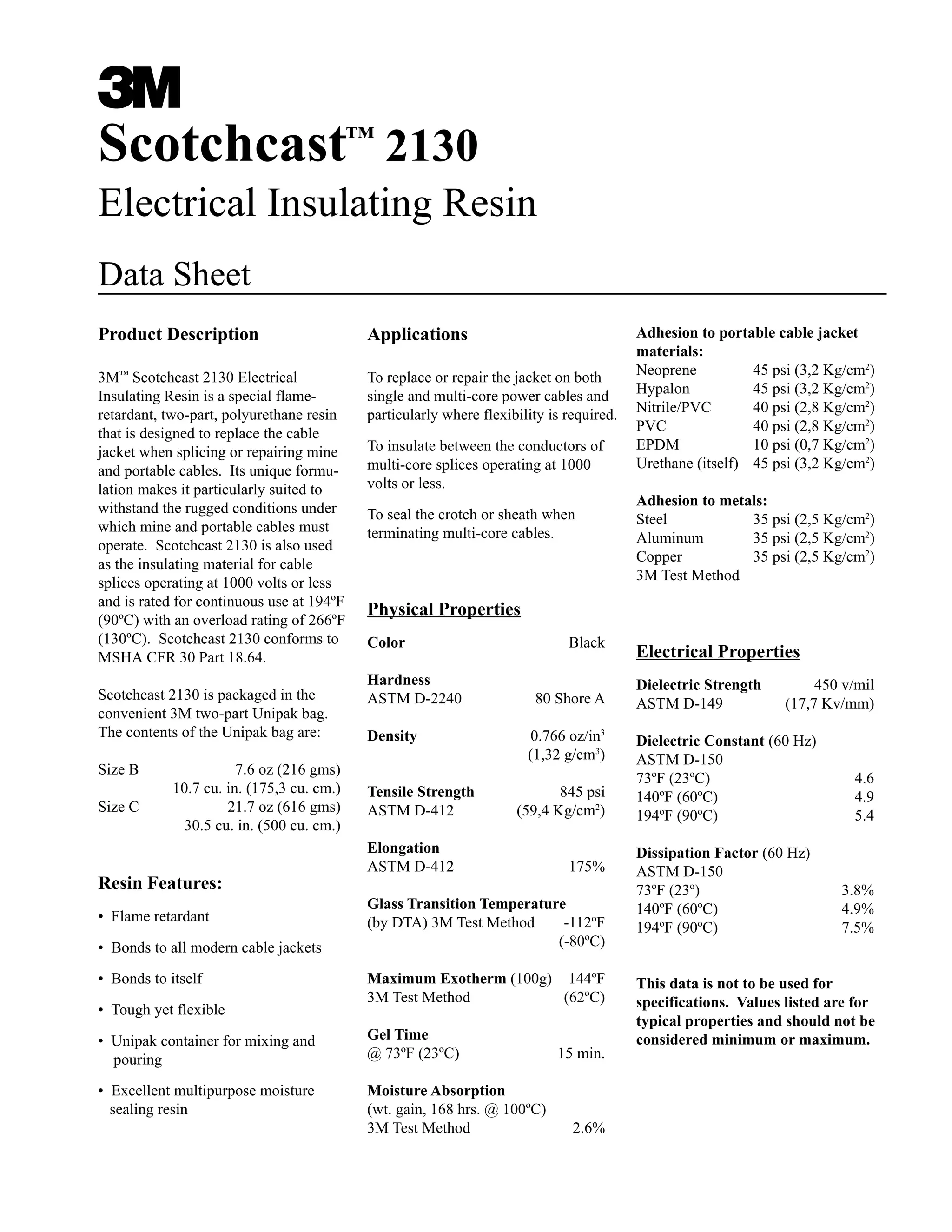 3M Scotchcast Resin - No. 2130 Flame Retardant Resin | PDF