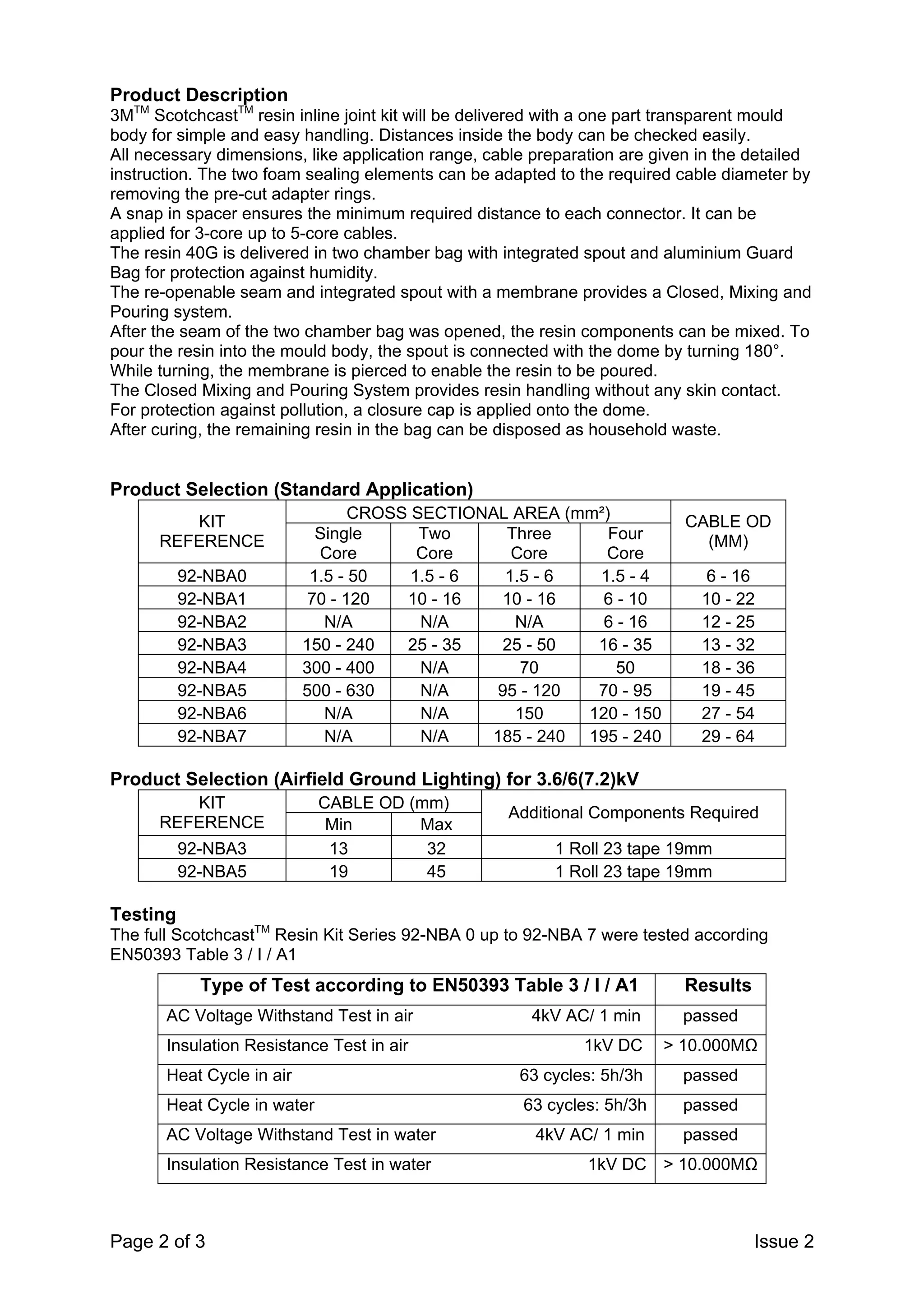 3M Scotchcast Resin Cable Joints 92 NBA Inline Kits | PDF