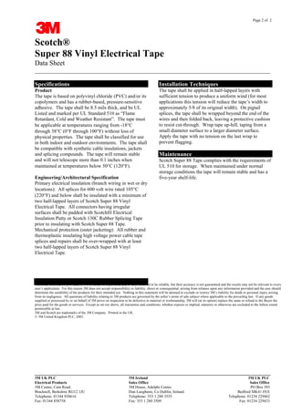 3M Scotch Super 88 Vinyl Electrical Tape - 3M PVC Insulation Tapes | PDF