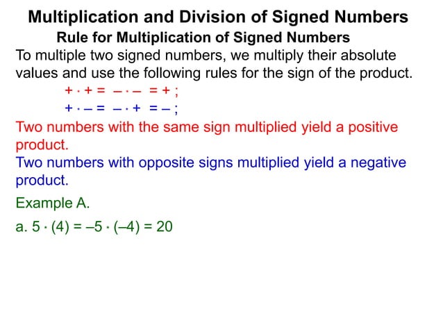 3 multiplication and division of signed numbers 125s | PPT