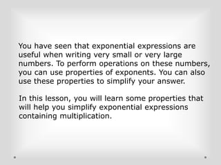 Multiplication Properties of Exponents | PPT
