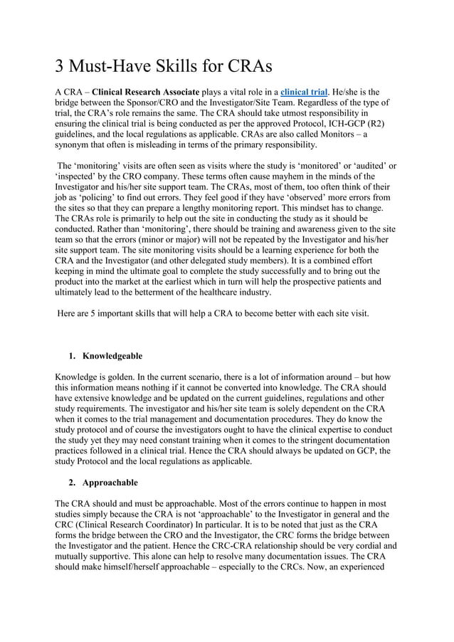 3 Must-Have Skills for CRAs | PDF