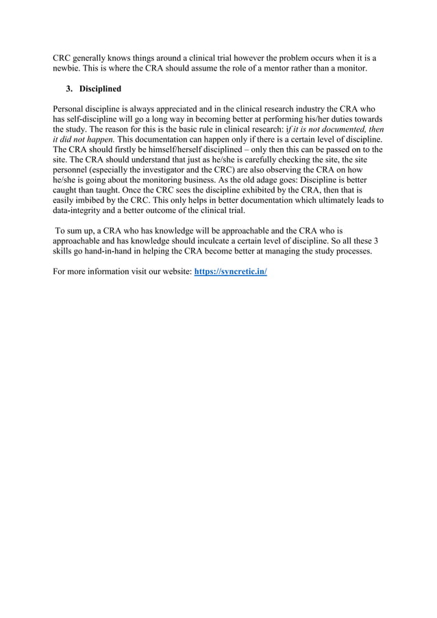 3 Must-Have Skills for CRAs | PDF