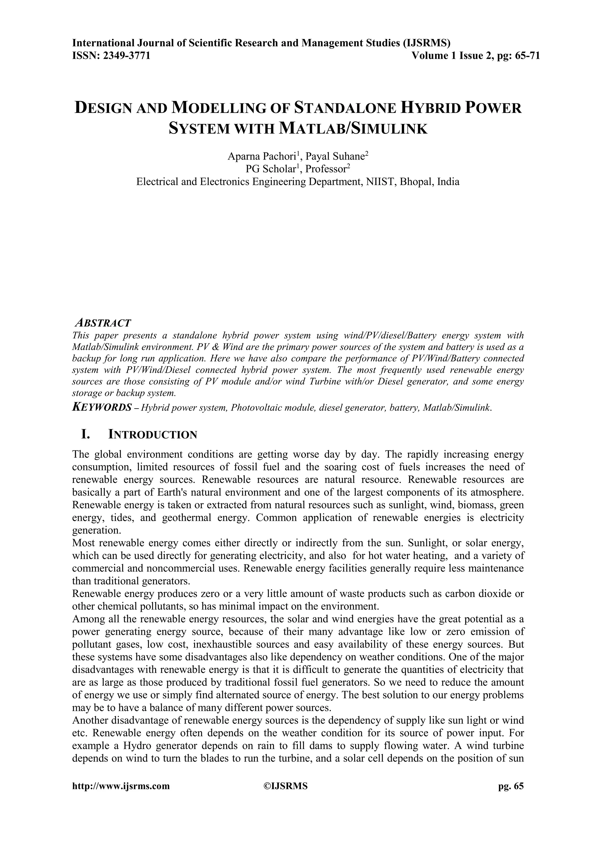DESIGN AND MODELLING OF STANDALONE HYBRID POWER SYSTEM WITH MATLAB ...
