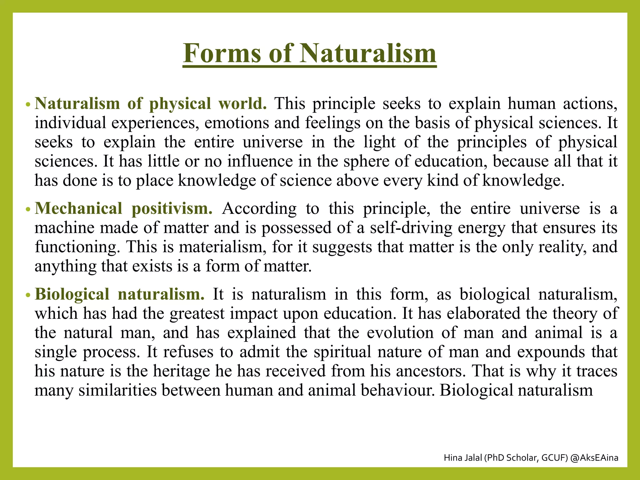 Naturalism (Educational Philosophy) | PPT