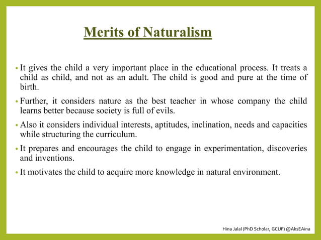 Naturalism (Educational Philosophy) | PPT | Physics | Science