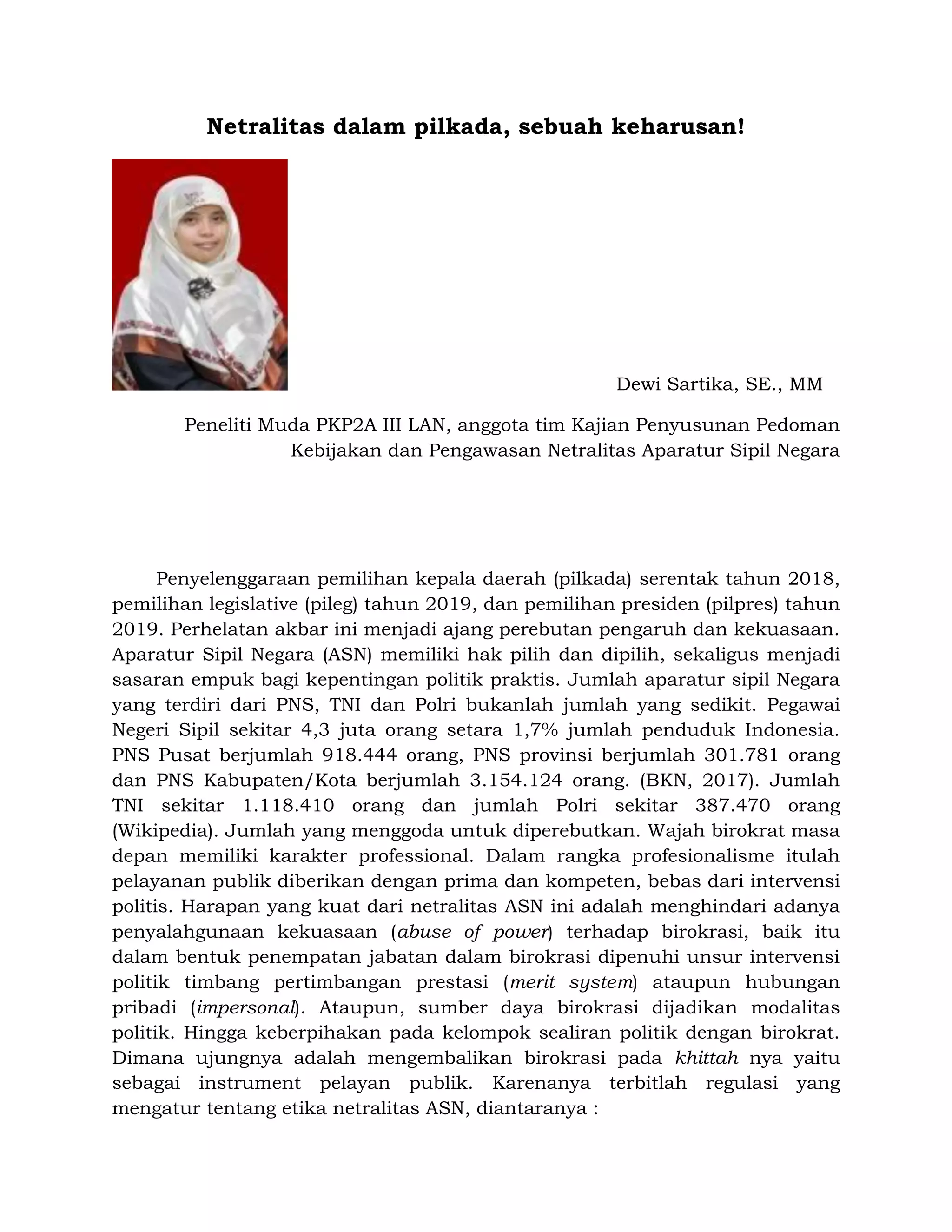 Netralitas ASN dalam Pilkada, Sebuah Keharusan! | PDF