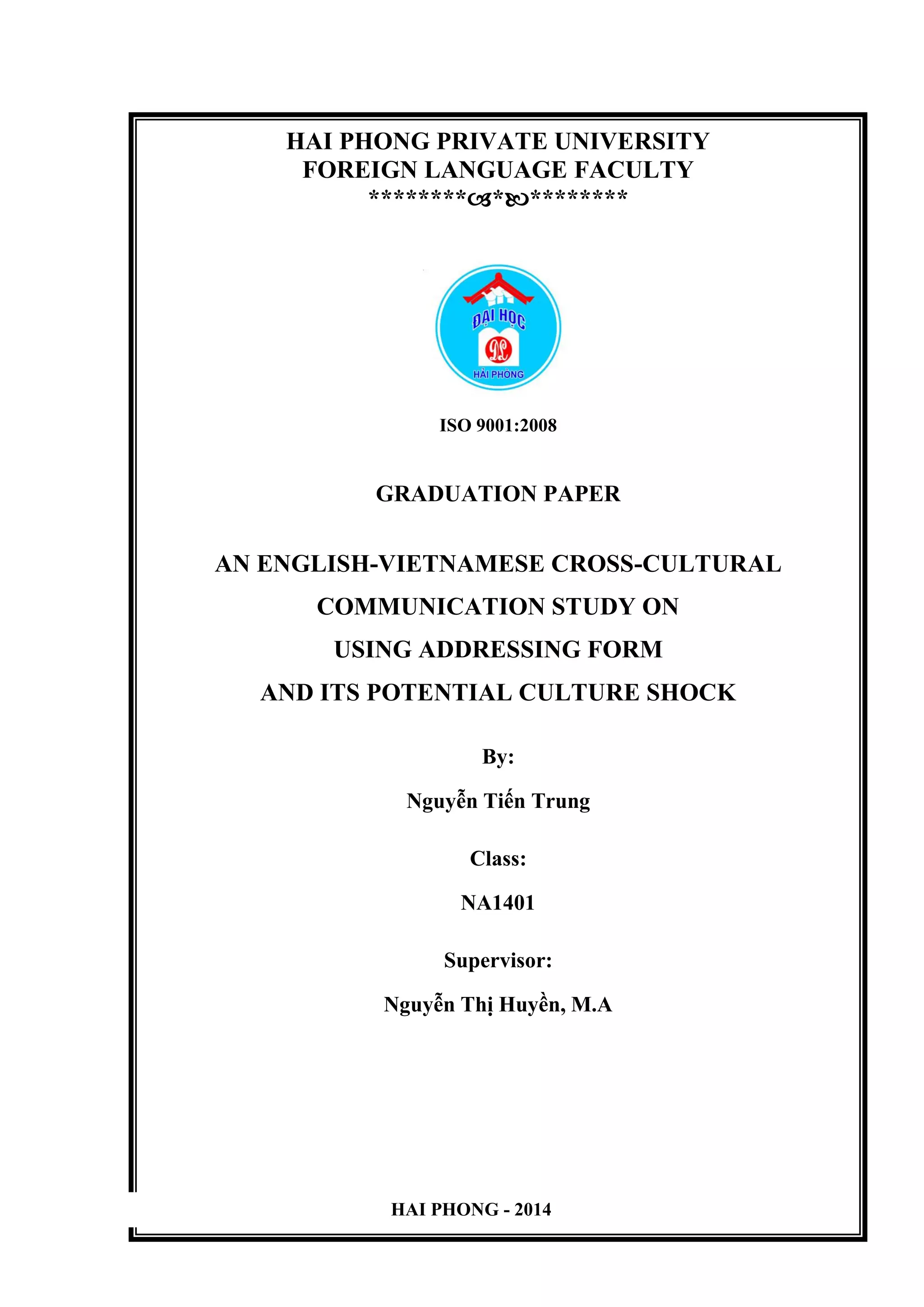 Đề tài: An English-Vietnamese cross-cultural communication study on | PDF
