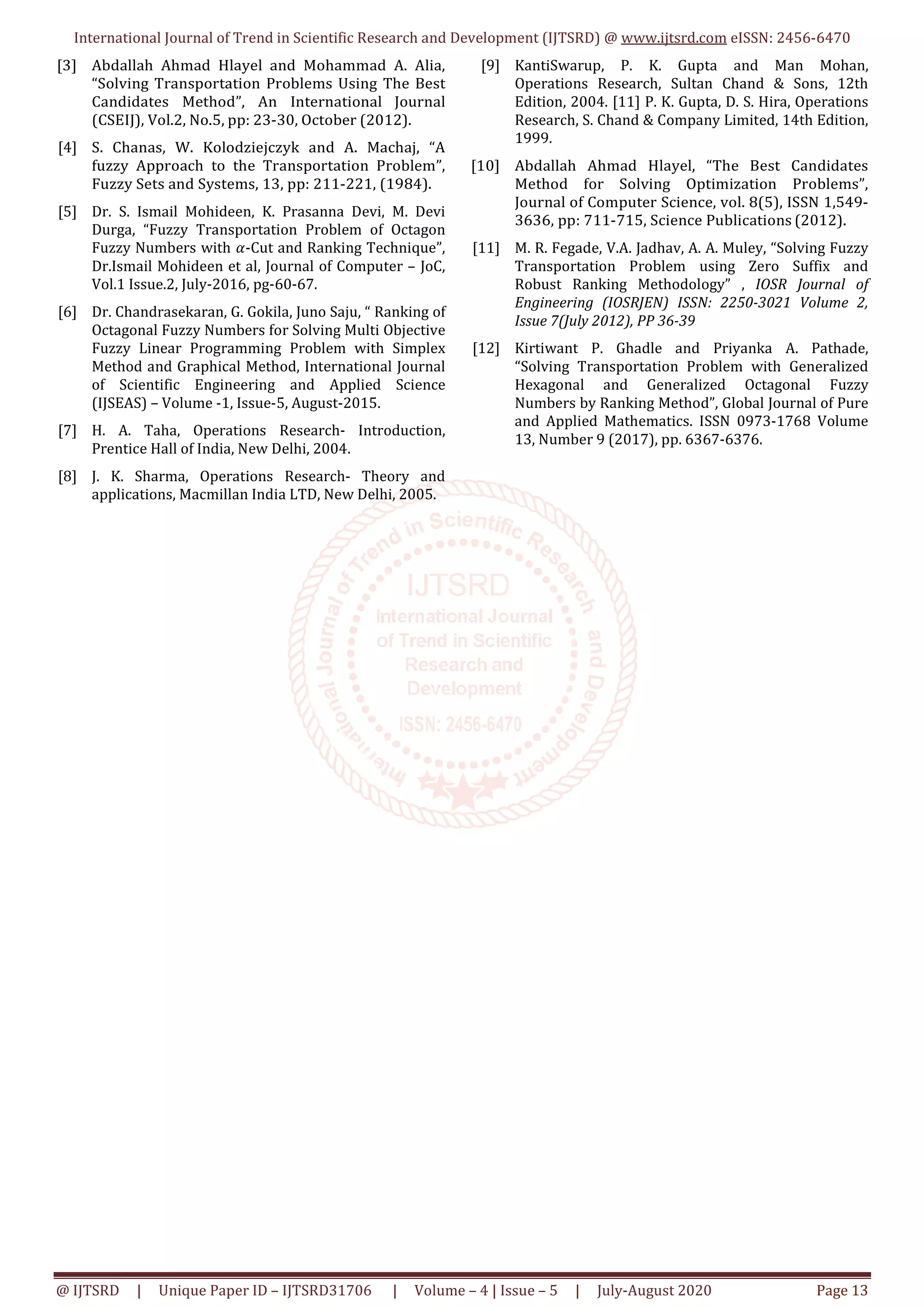 Octagonal Fuzzy Transportation Problem Using Different Ranking Method Pdf