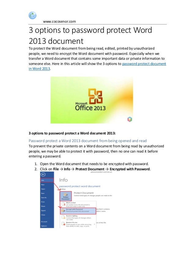 3 Options To Password Protect Word Document 2013
