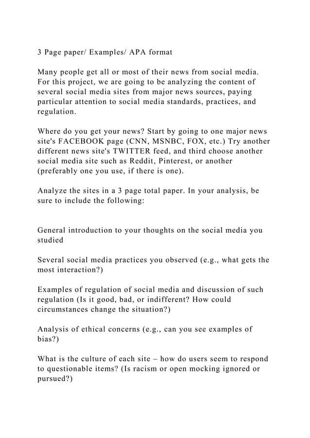 3 Page paper Examples APA format Many people get all or most o | DOCX