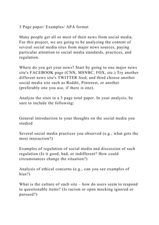 3 Page paper Examples APA format Many people get all or most o | PDF