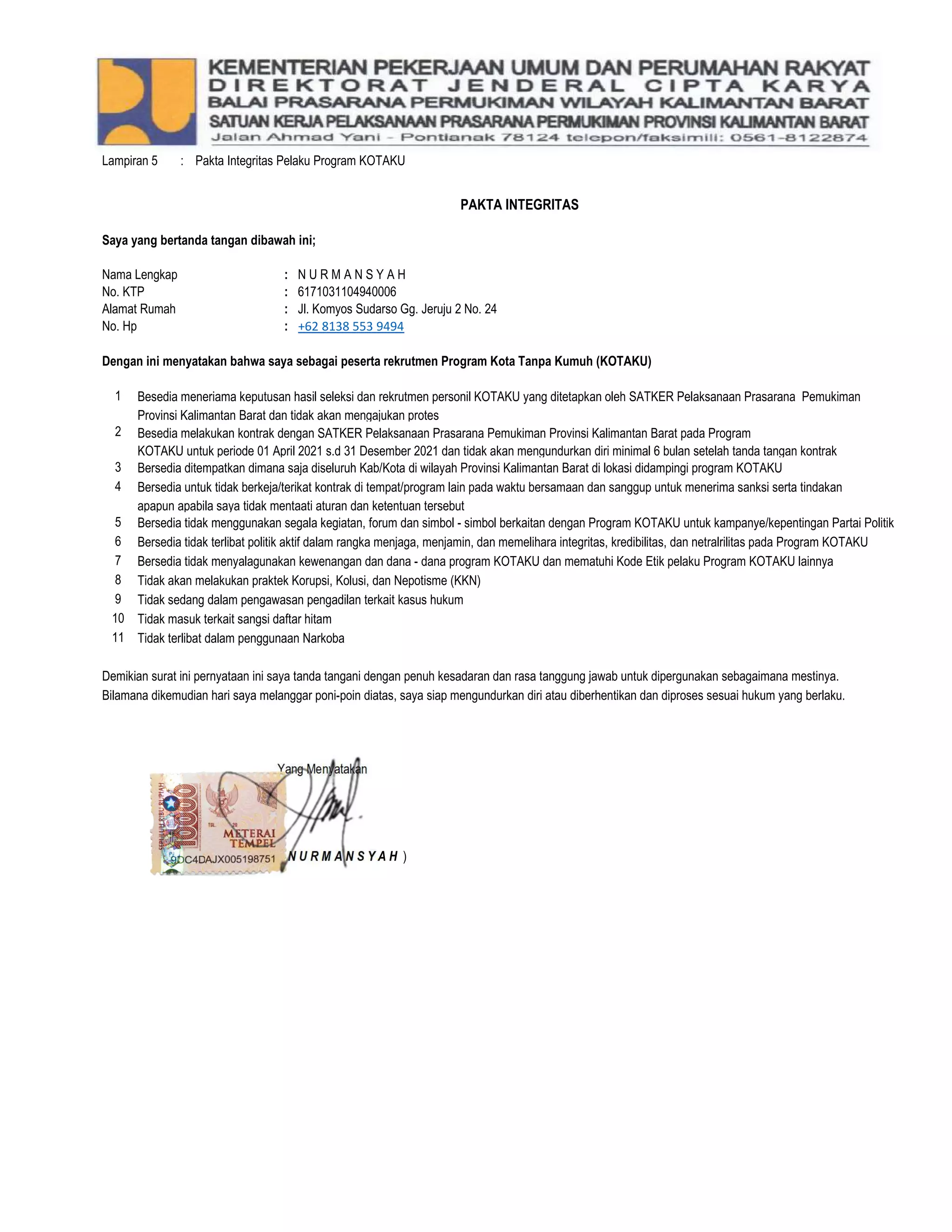 3 pakta integritas | PDF