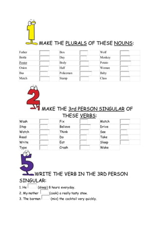 3 person singular present simple | DOCX | Food & Drink